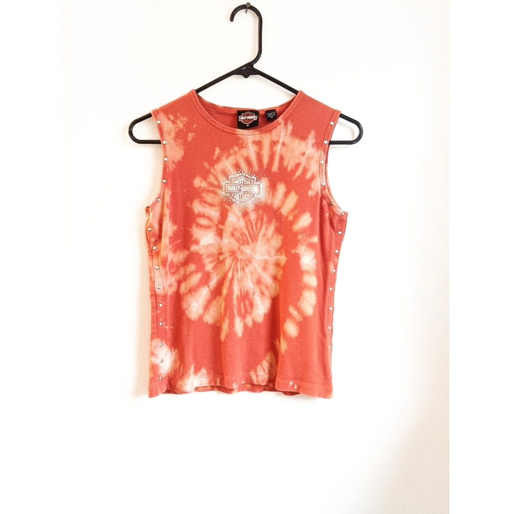 Early 2000s Harley Davidson Orange Tie Dye Tank - Gem